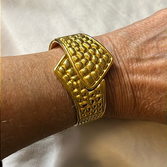 Jewelry | 3 Unique Mixed Media Gold Hinged Bangle W Bumps Stripes | Poshmark